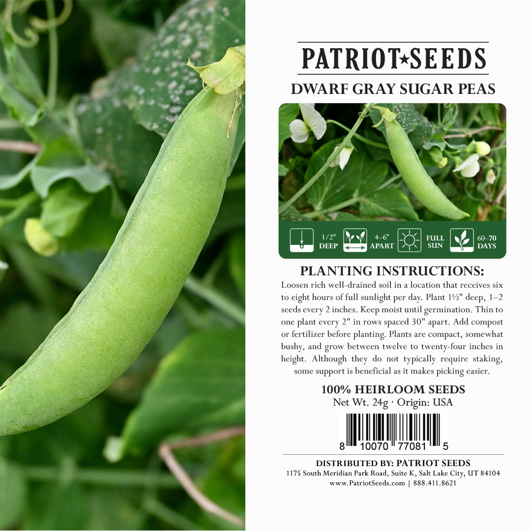 Patriot Seeds Heirloom Dwarf Gray Sugar Pea Seeds (24g)