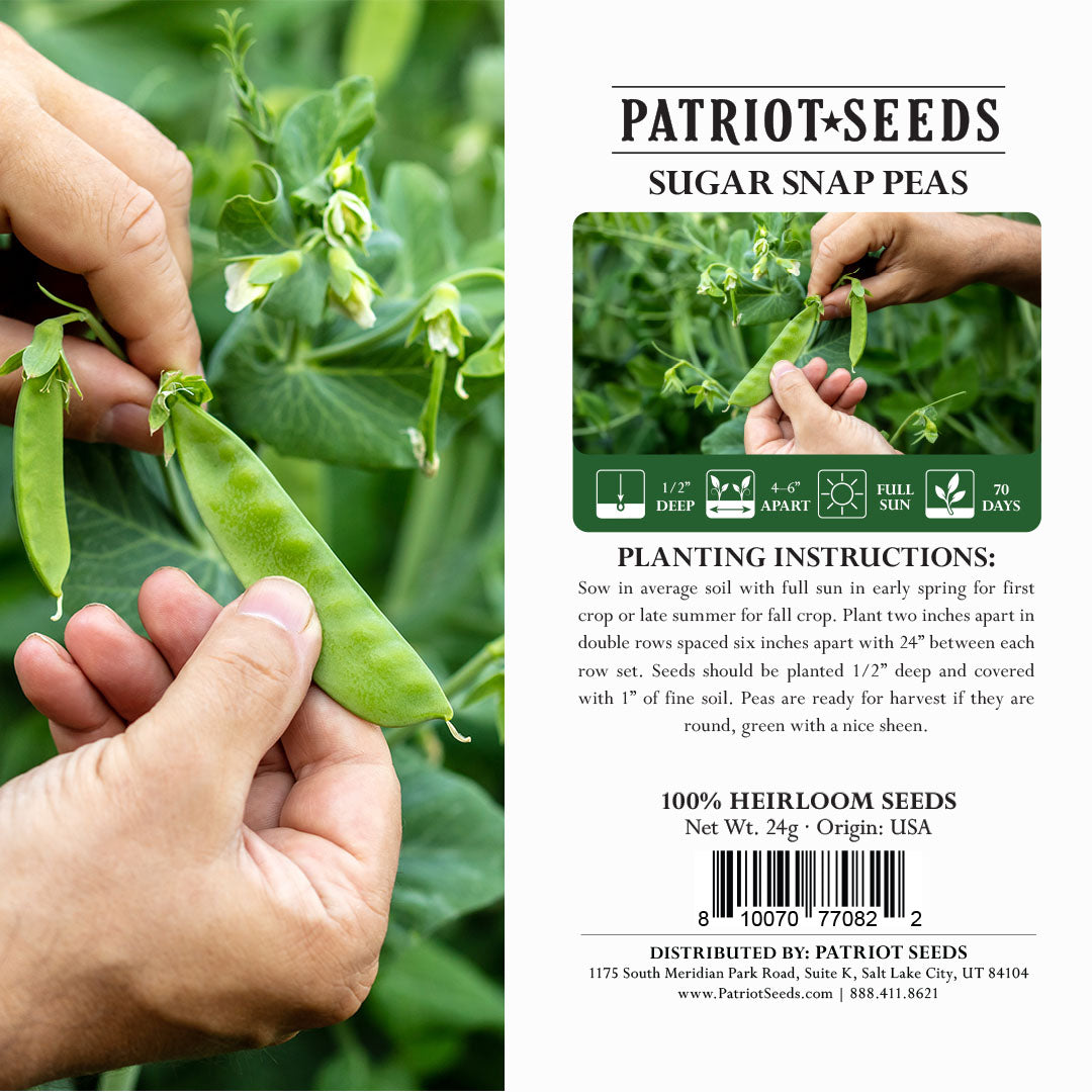 Patriot Seeds Heirloom Sugar Snap Pea Seeds (24g)